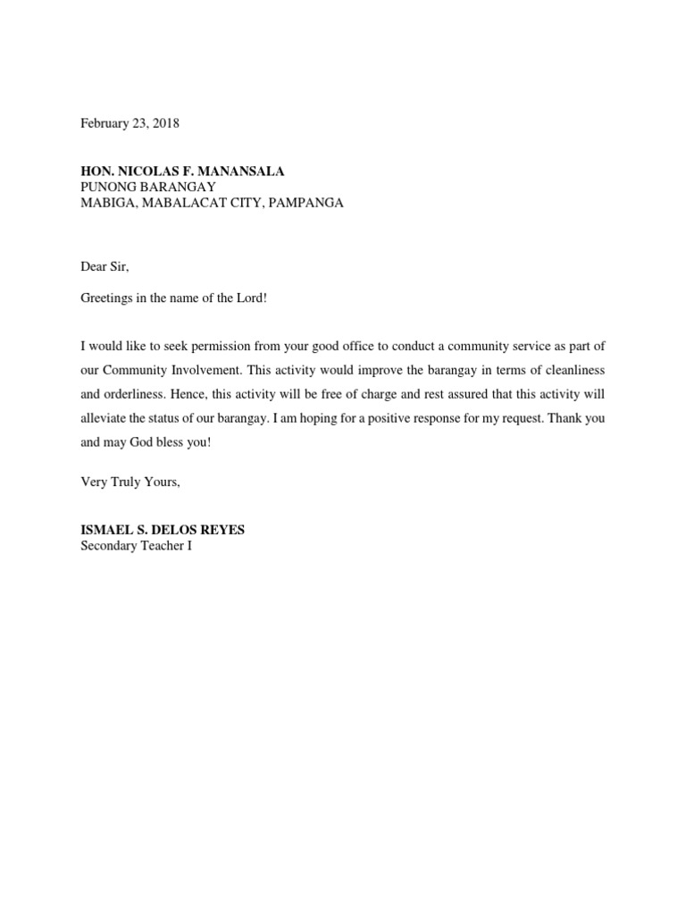 Letter to Barangay Captain