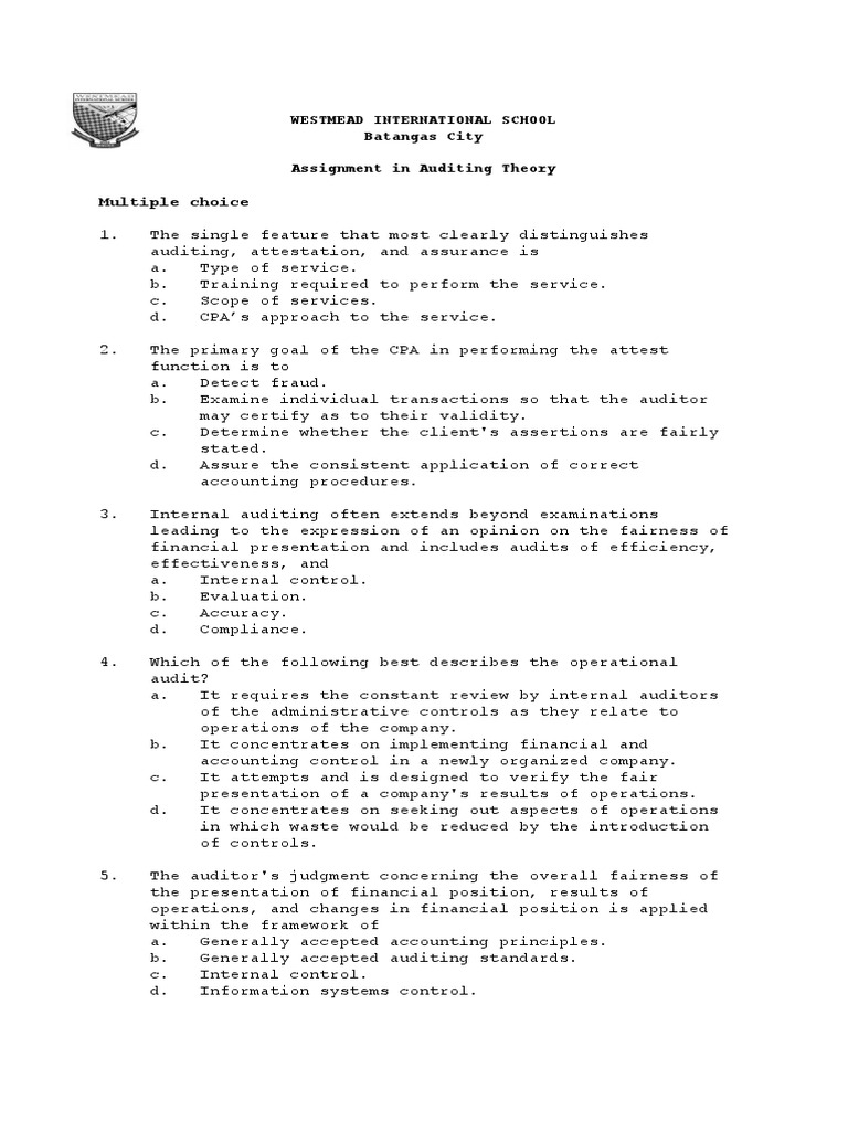 Auditing Theory Assignment Questions | PDF | Auditor's Report | Audit