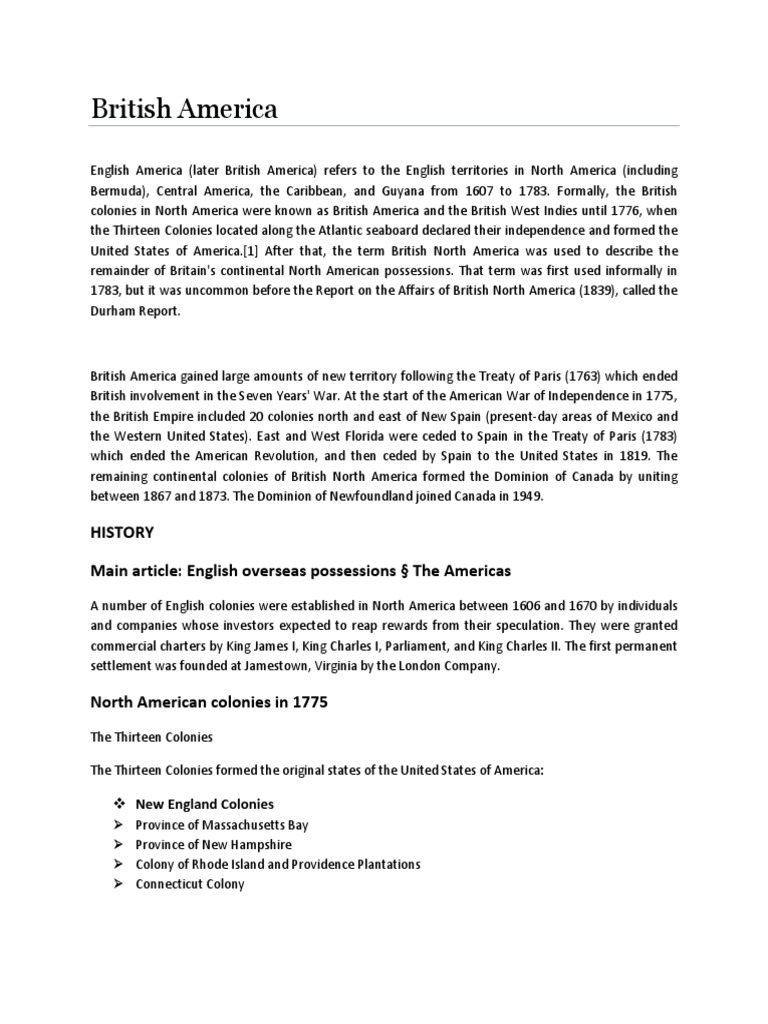 British America: History Main Article: English Overseas Possessions The ...