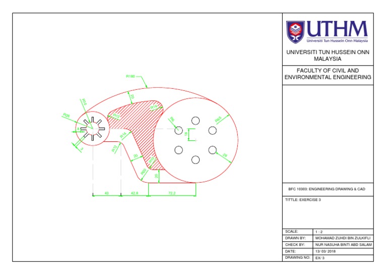 UTHM Engineering Drawing CAD Exercise | PDF