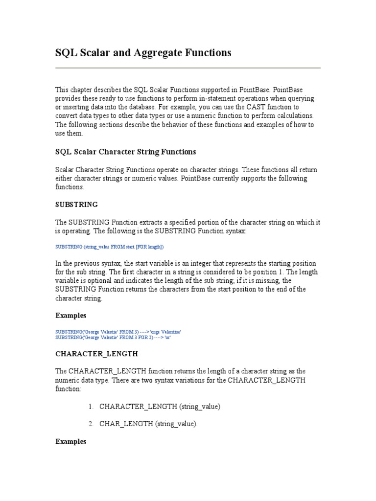 SQL Scalar and Aggregate Functions | PDF | Variable (Computer Science ...
