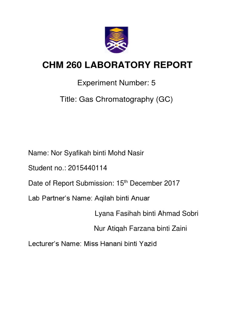 Exp5 chm260 | PDF | Gas Chromatography | Chromatography