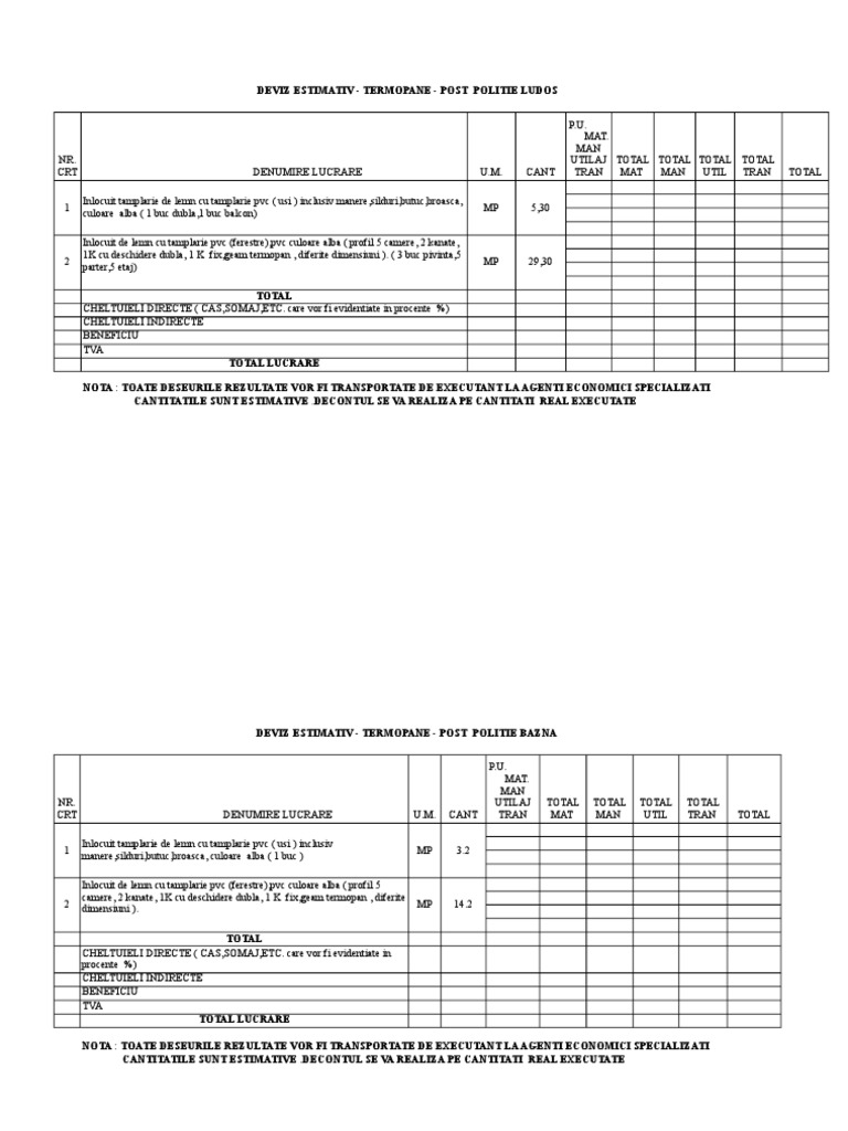 Deviz Lucrari - Antrepriza -Termopane- Firme - 1