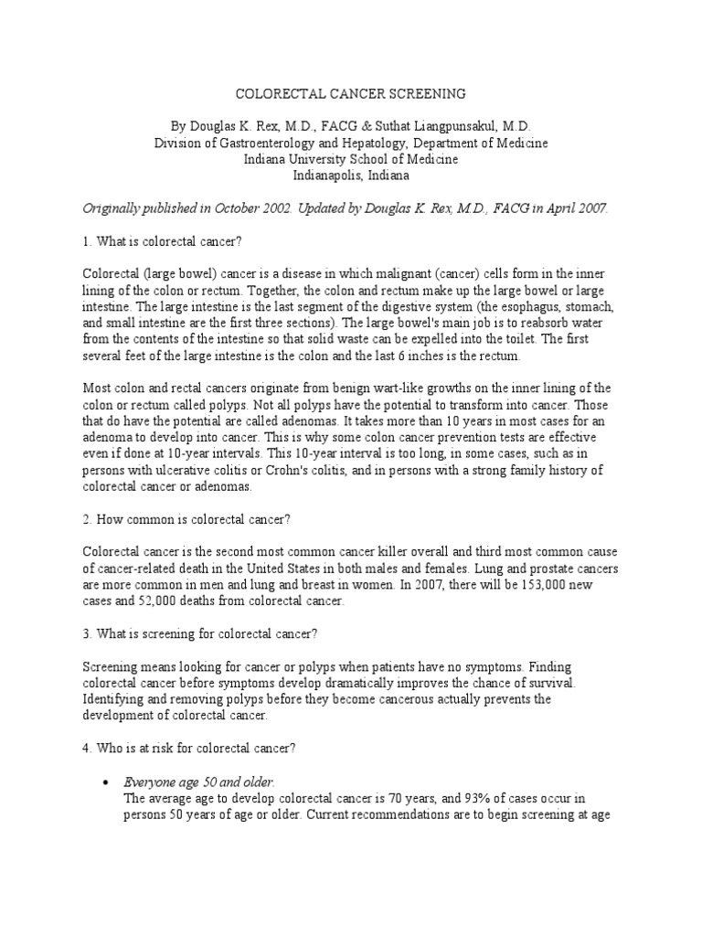 Colorectal Cancer Screening | PDF | Colorectal Cancer | Network Protocols