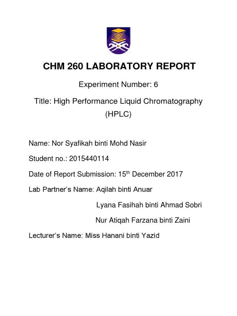 Exp6 chm260 | PDF | High Performance Liquid Chromatography | Chromatography