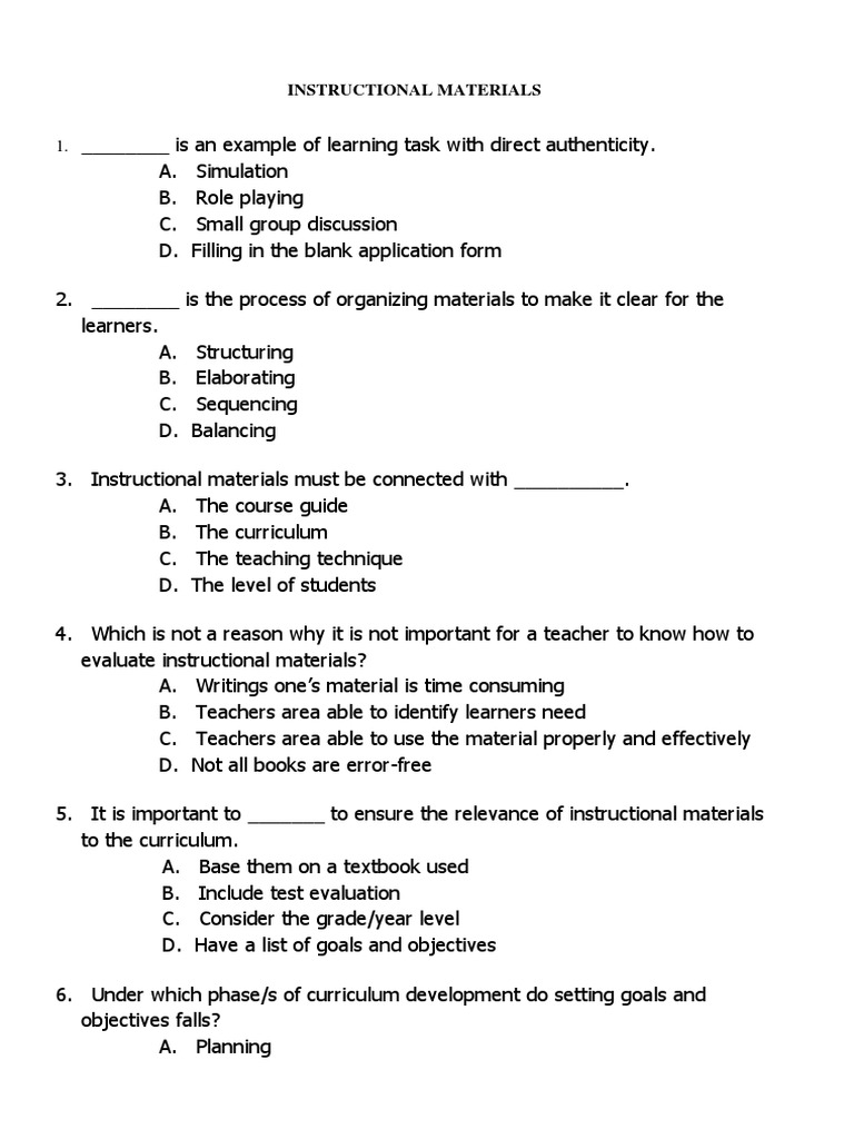 Effective Use of Instructional Materials | PDF | Teachers | Goal