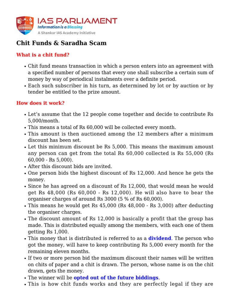 Chit Funds & Saradha Scam Explained | PDF | Investment Fund | Investor