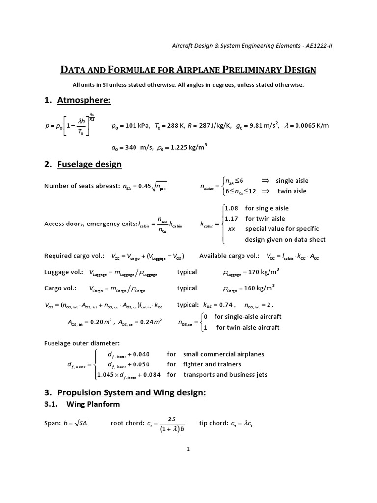 Aircraft Design Formula Sheet Download Free Pdf Jet Engine Flight 7067