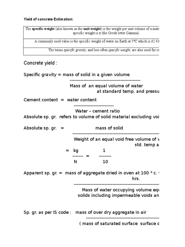 Yield of Concrete | PDF | Density | Concrete