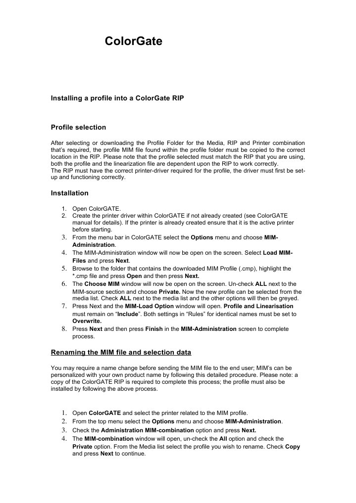 ColorGate RIP Profile Installation Guide | PDF | Computer File | Menu