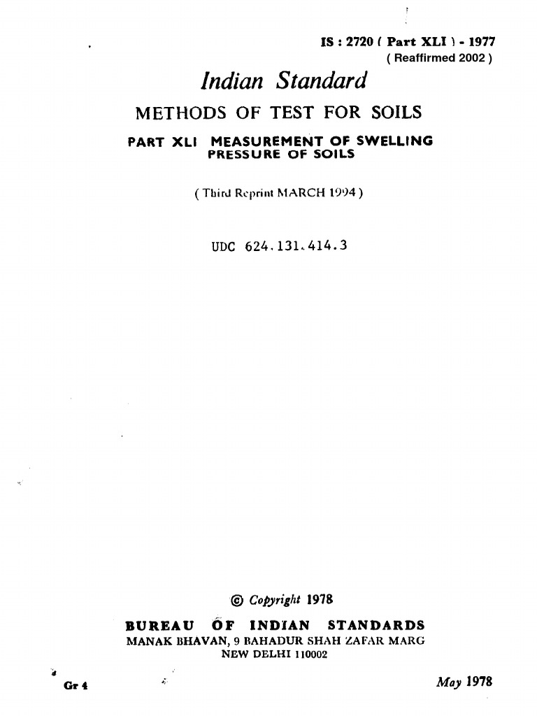 Indian Standard: Methods of Test For Soils | PDF | Soil | Natural Materials