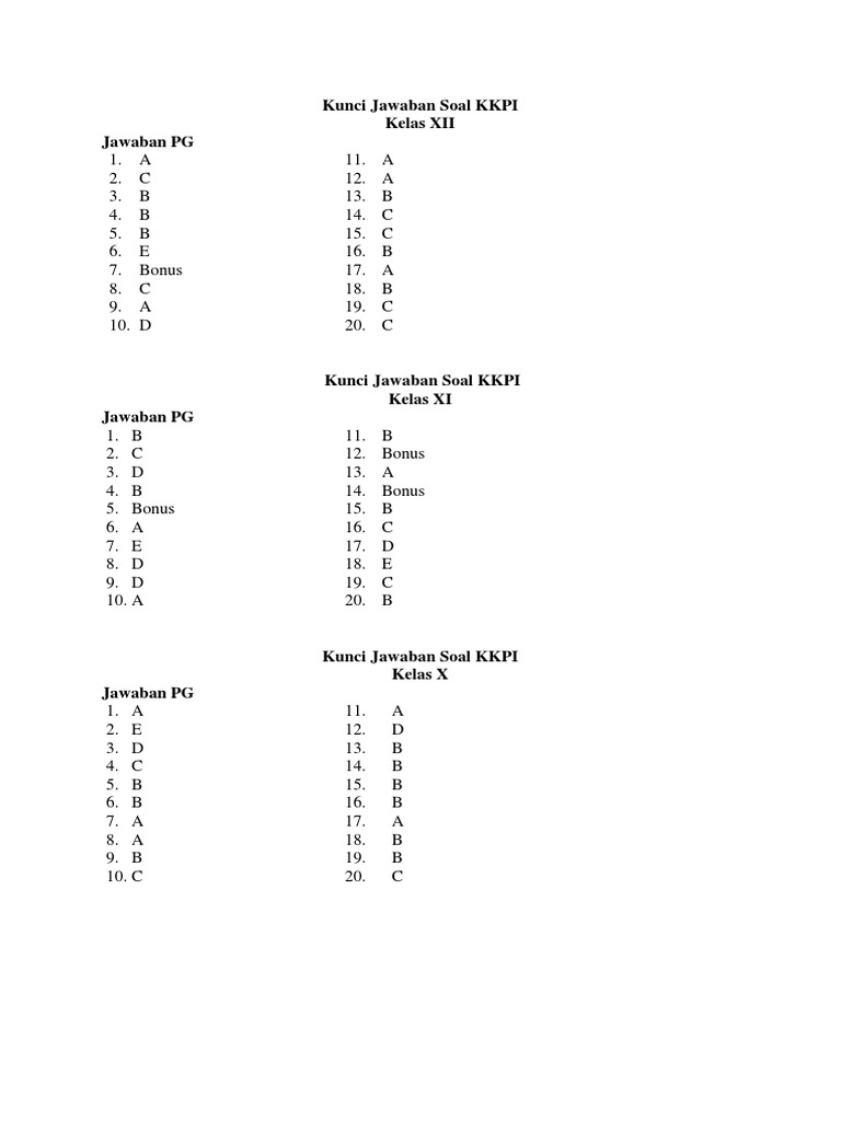 Kunci Jawaban Soal KKPI Kelas XII Jawaban PG | PDF