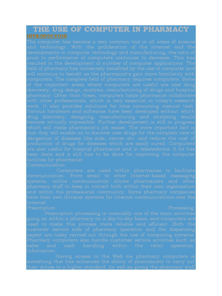 Application of Computer | PDF | Pharmacy | Medical Prescription