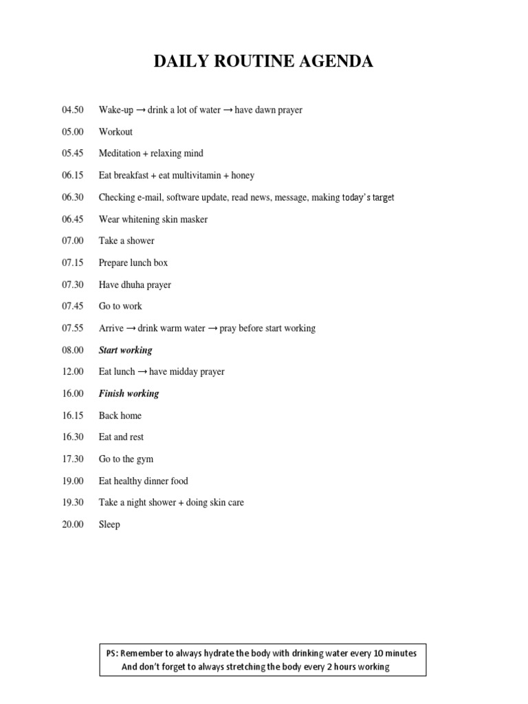 Daily Routine Agenda | PDF