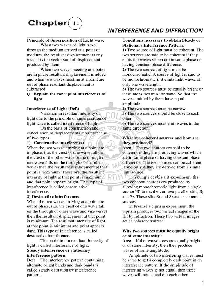 11 Inteference and Diffraction | PDF | Angular Resolution | Diffraction