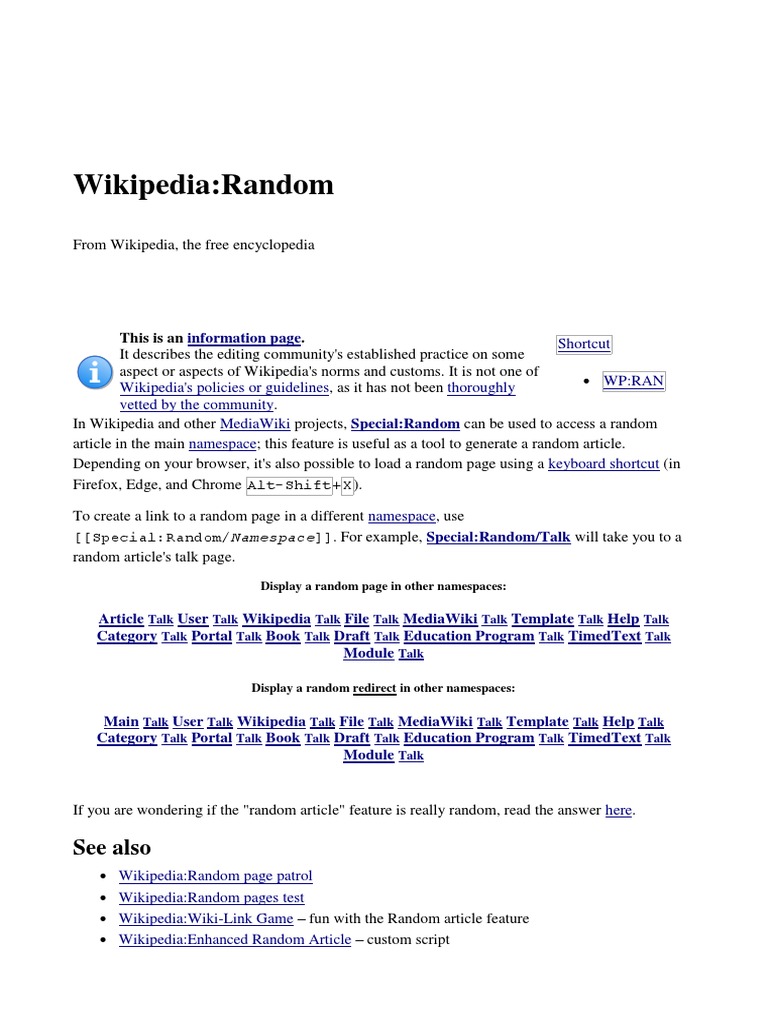 Wikipedia:Random: See Also | PDF | Wikipedia | Web Software
