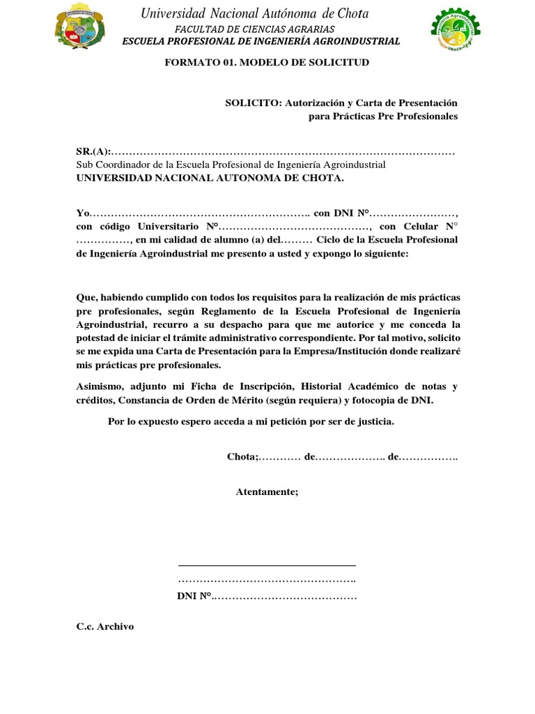 Anexo 1 Formato 01 Modelo de Solicitud Simple | PDF