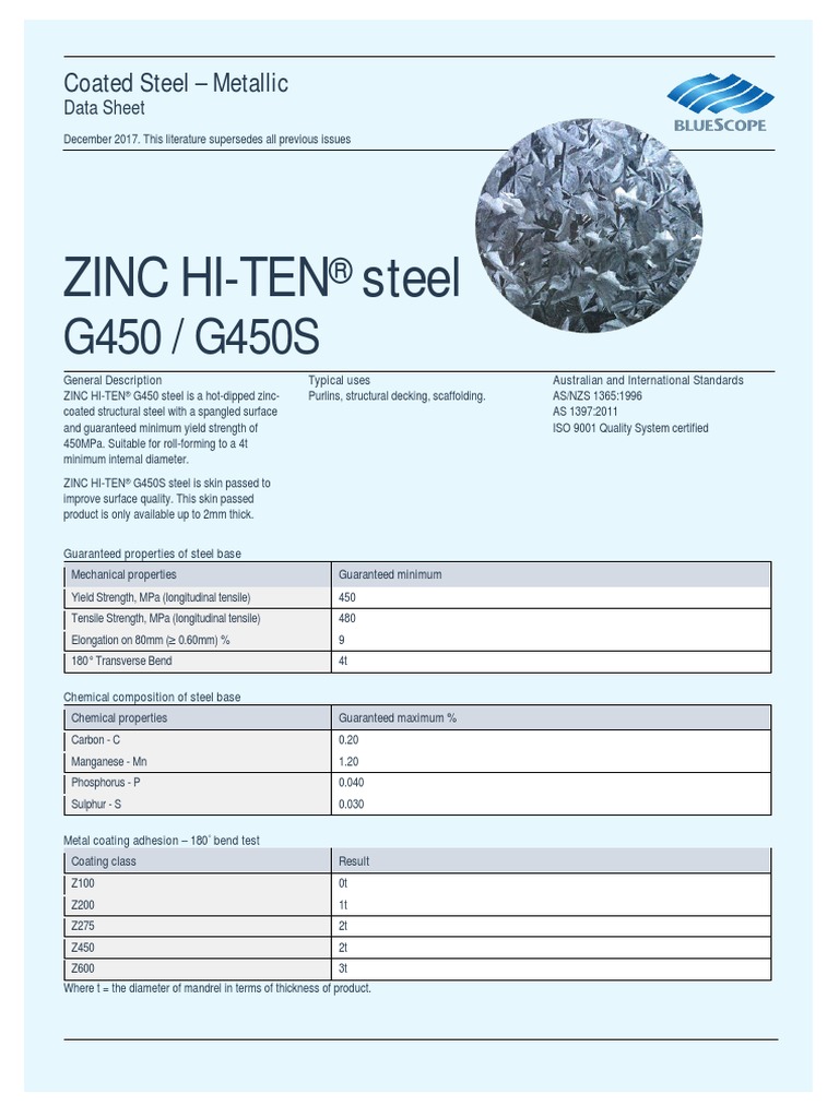 Zinc Hi-Ten g450-450s Steel | PDF | Strength Of Materials | Ultimate ...