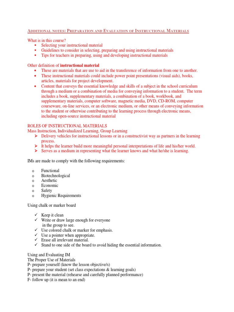 Preparation and Evaluation of Instructional Materials | PDF | Concept ...