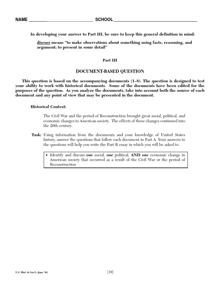 Us DBQ Changes Civil War and Reconstruction | PDF | Suffrage | Citizenship