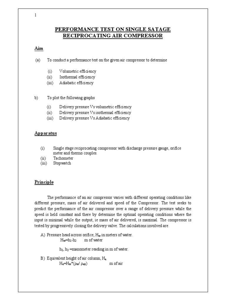 Performance Testing of Air Compressor | PDF | Engines | Diesel Engine