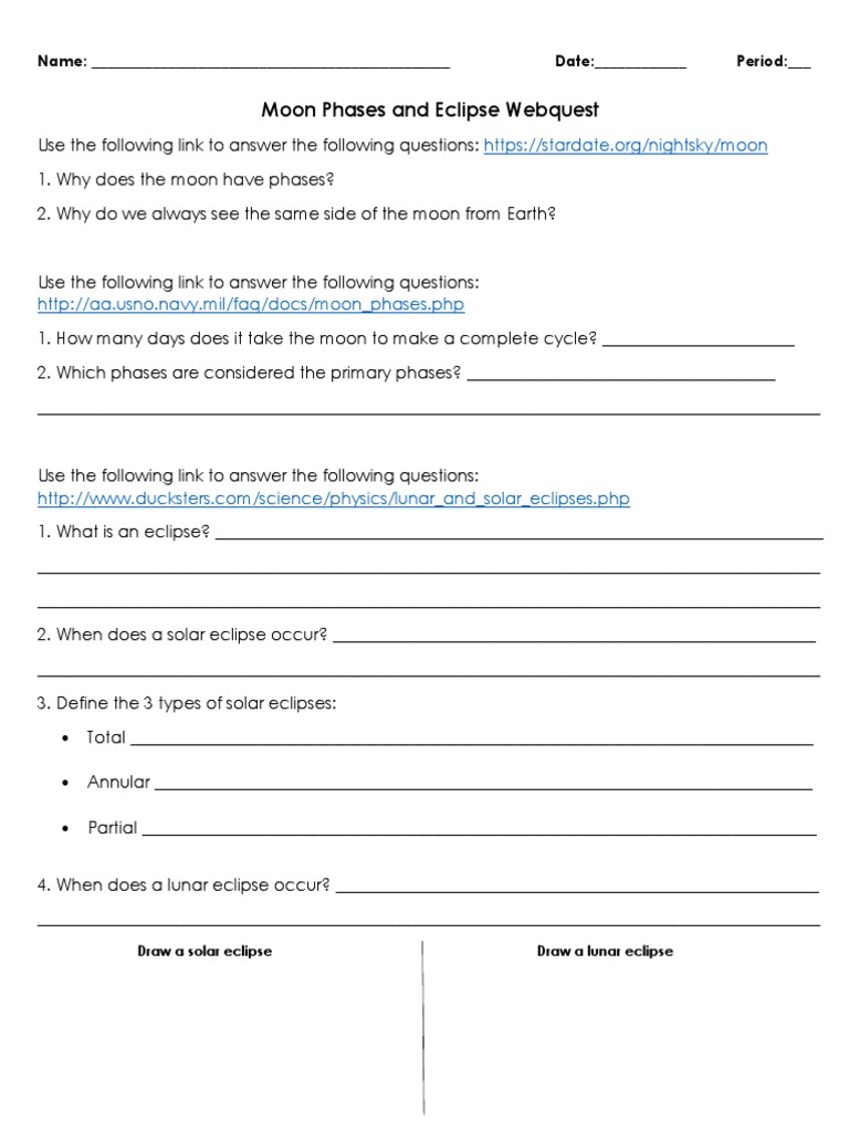 Moon Phases and Eclipse Webquest | PDF | Solar Eclipse | Eclipse