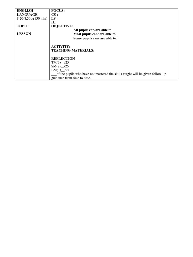 English Lesson Plan Bengkel KSPK | PDF | Teachers | Pedagogy