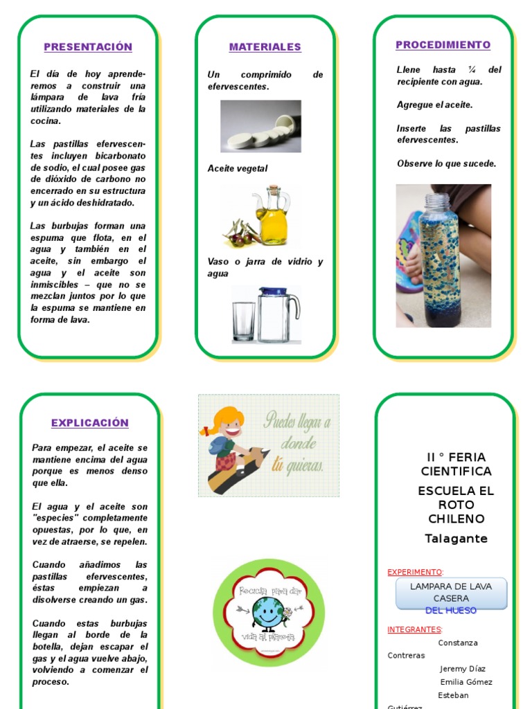 Triptico Lampara de Lava Casera Experimento | Líquidos | Sustancias químicas