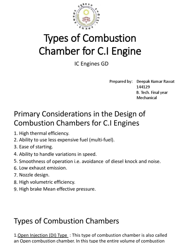 Types of Combustion Chamber For C.I Engine: IC Engines GD | PDF ...