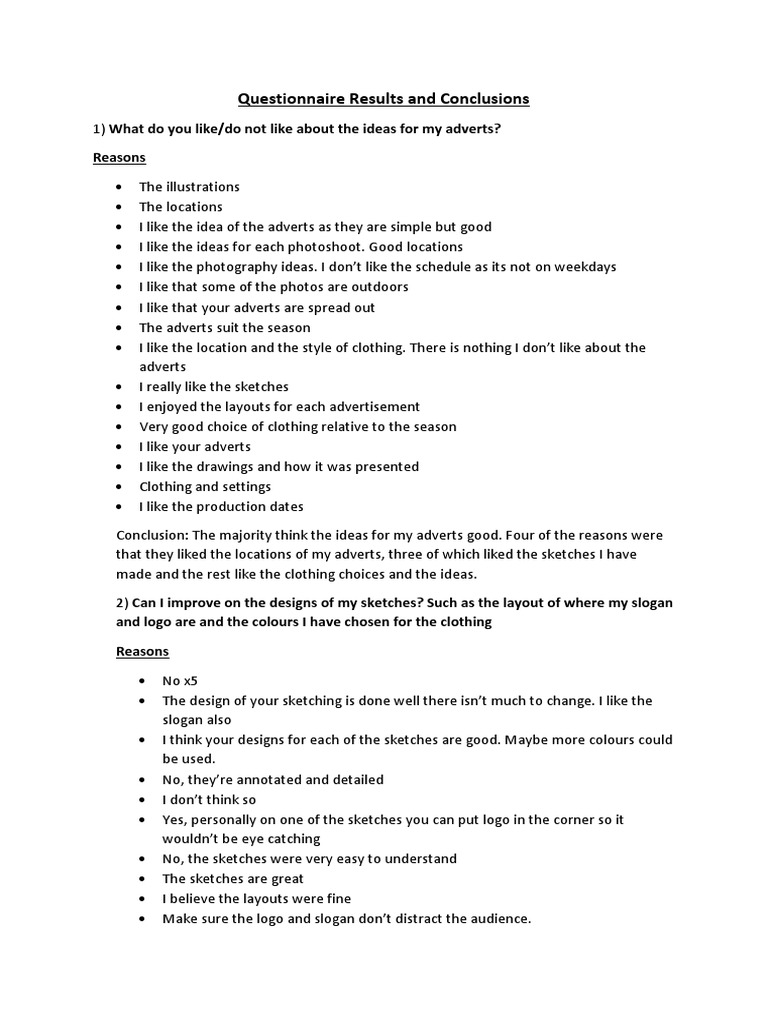 Questionnaire Results and Conclusions | PDF | Advertising | Communication