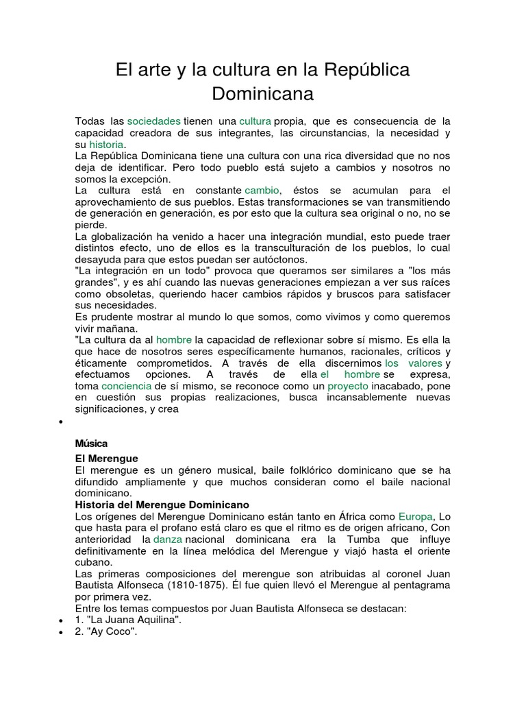 El Arte y La Cultura en La República Dominicana | PDF | Artes (general)