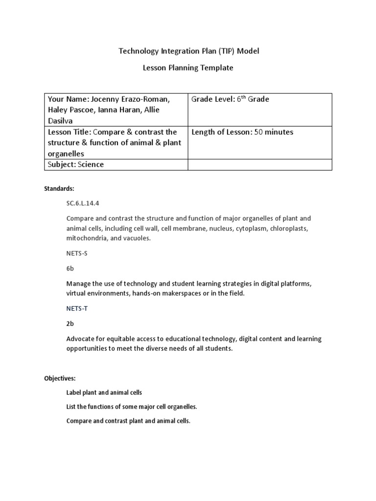 Showcase Lesson Plan Cells | PDF | Organelle | Cell (Biology)