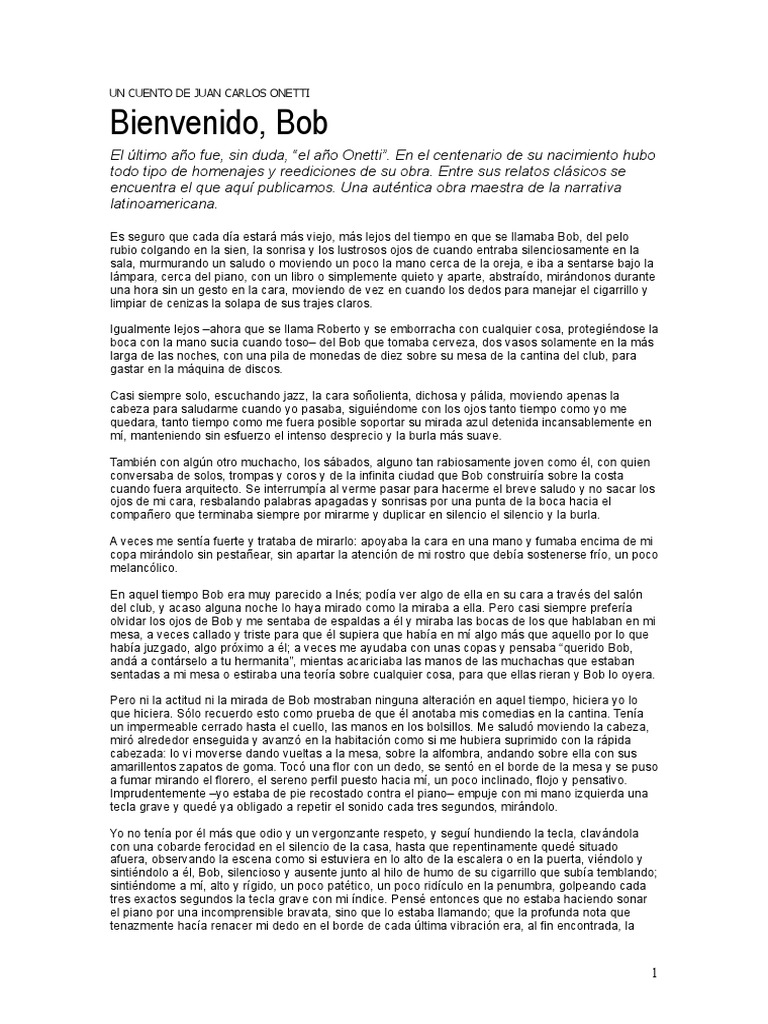 "Bienvenido Bob", Juan Carlos Onetti | PDF | Amor | Ocio