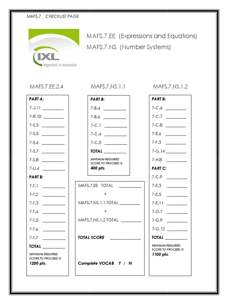 MAFS.7 Checklist and Scoring Guide | PDF | Teaching Methods & Materials ...
