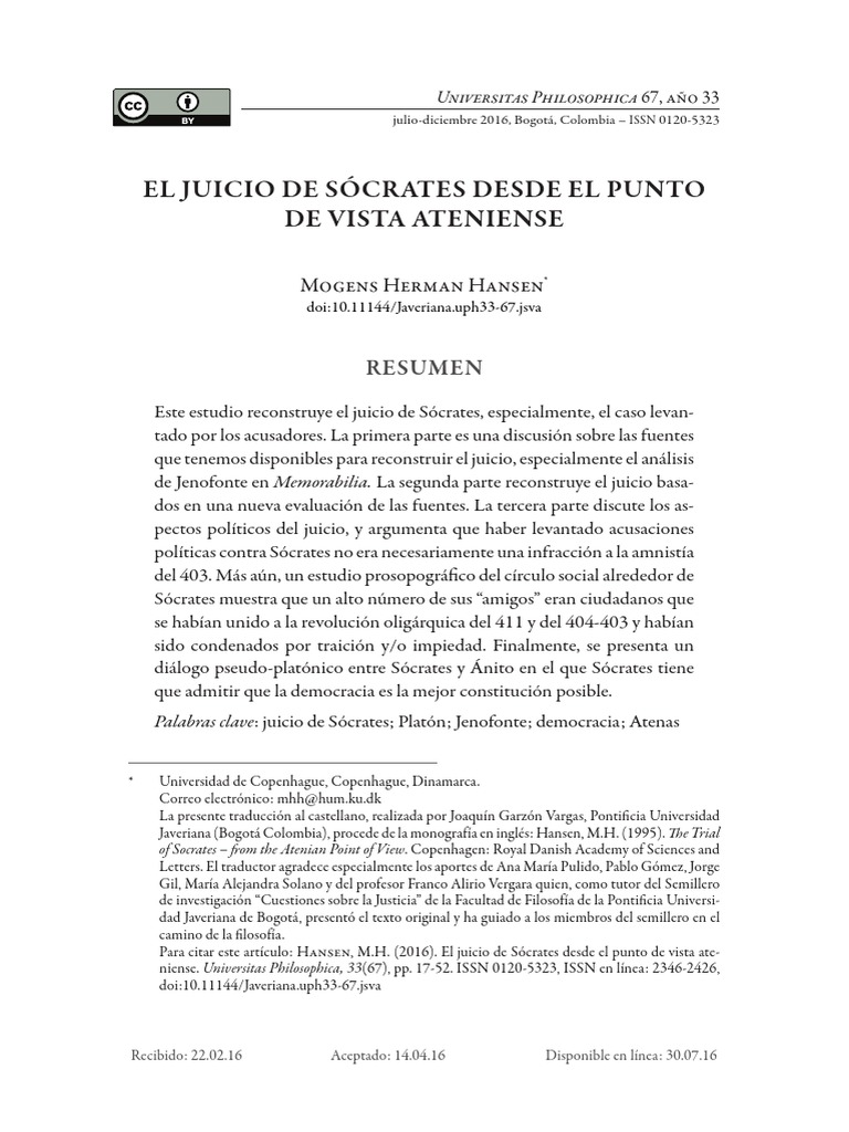 Hansen, El Juicio de Socrates PDF | PDF | Disculpa (Platón) | Sócrates