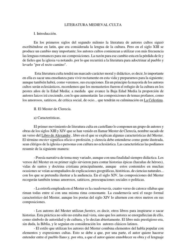 Tema 3 - Literatura Medieval Culta | PDF | Poesía | Edades medias