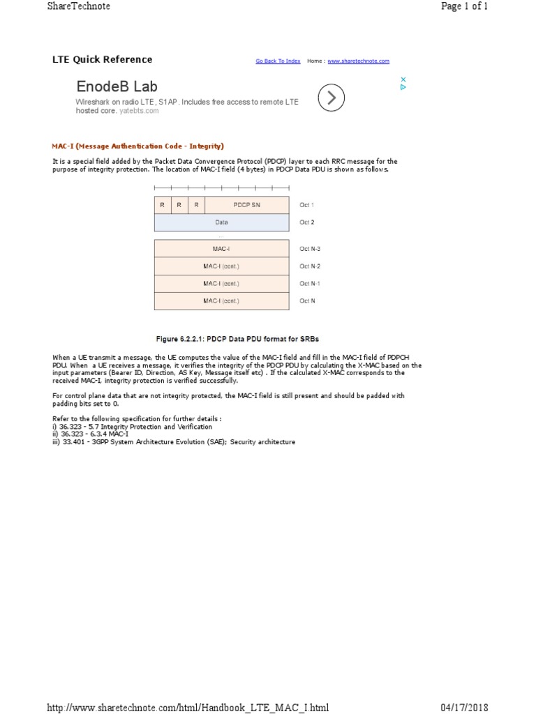 Enodeb Lab: Lte Quick Reference | PDF