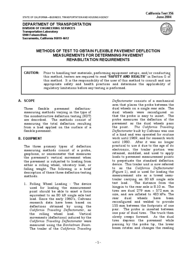 CALTRANS - Methods of Test To Determine Flexible Pavement ...