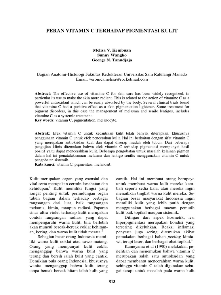 Peran Vitamin C Terhadap Pigmentasi Kulit | PDF