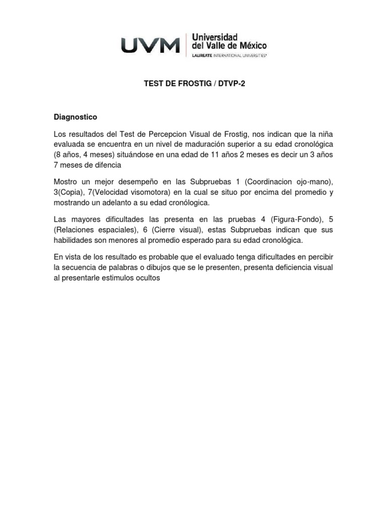 Diagnóstico Test Frostig | PDF