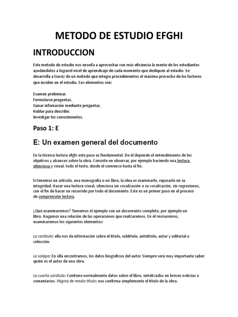 Metodo de Estudio Efghi | PDF | Lectura (proceso) | Prueba (evaluación)