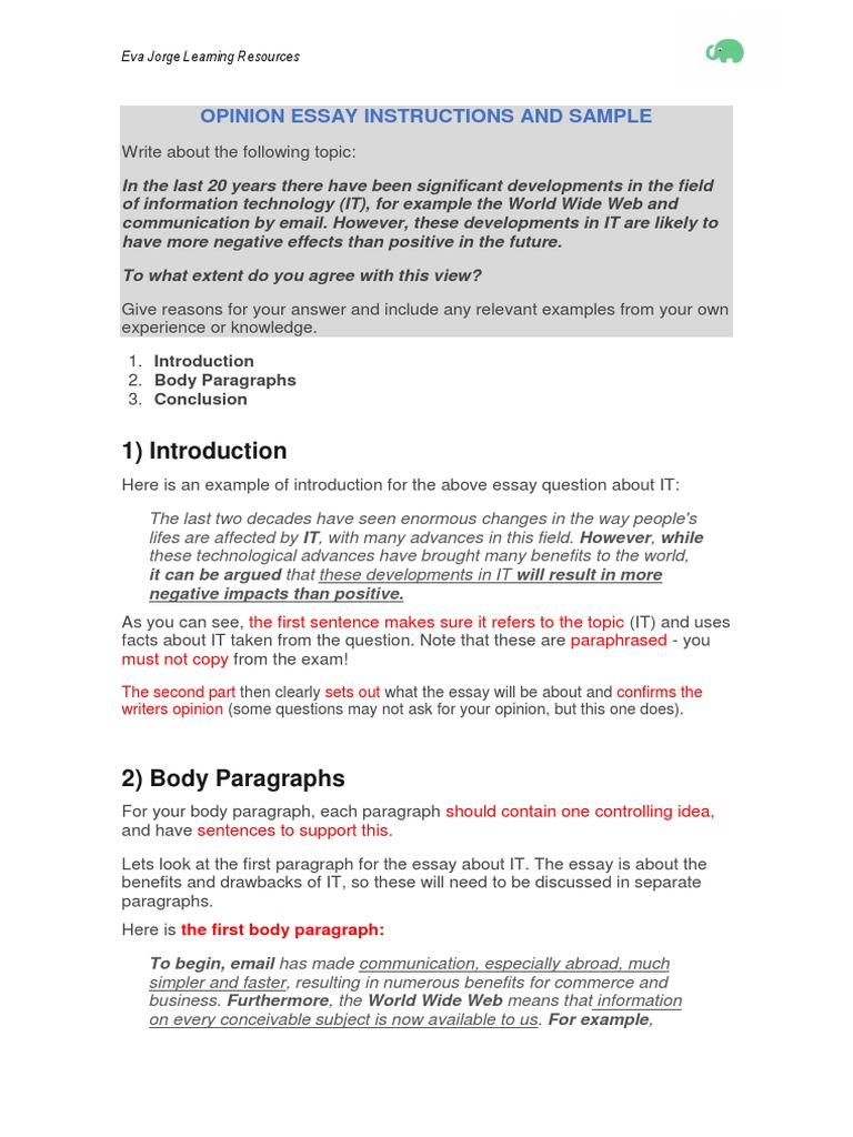 Opinion Essay Instructions and Sample | PDF | Essays | Educational ...