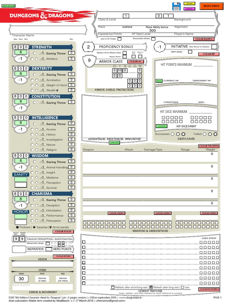 D&D 5E Character Sheet Template | PDF