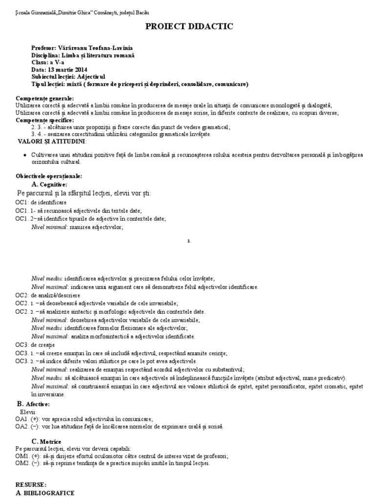 0 - Proiec - Didactic5 ADJECTIVUL PDF | PDF