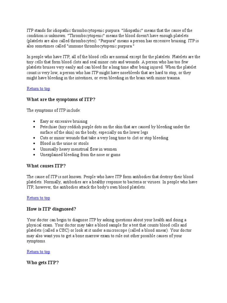 What Are The Symptoms of ITP?: Return To Top | PDF | Blood | Medicine