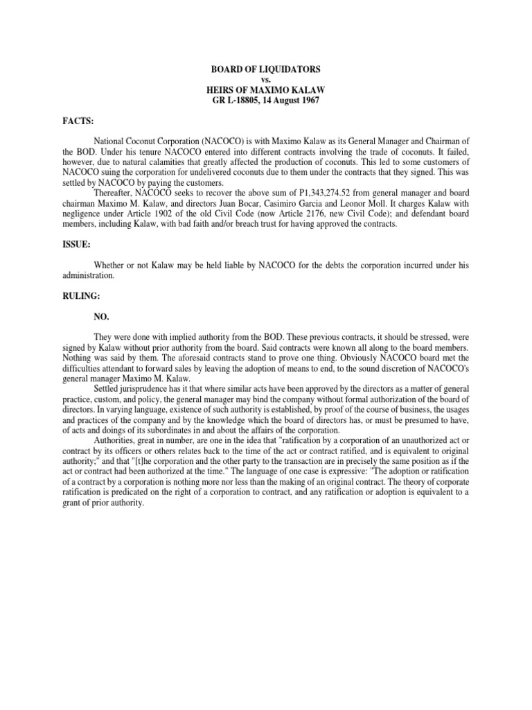 Board of Liquidators vs. Heirs of Maximo Kalaw GR L-18805, 14 August ...
