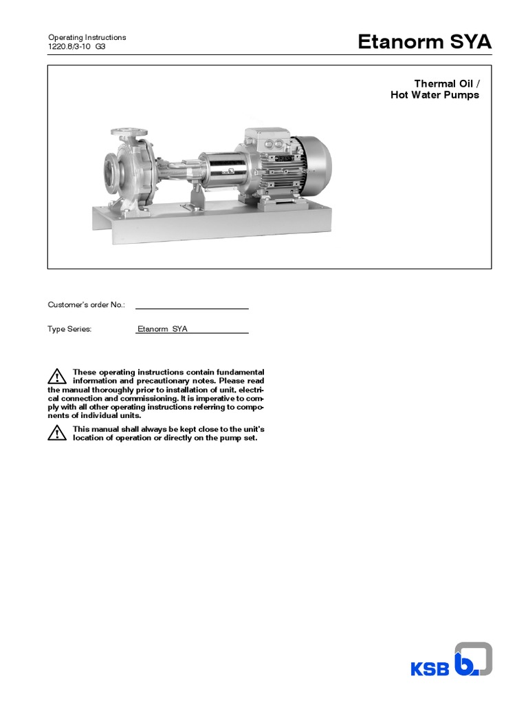 KSB Etanorm SYA Pump | Pump | Screw | Free 30-day Trial | Scribd