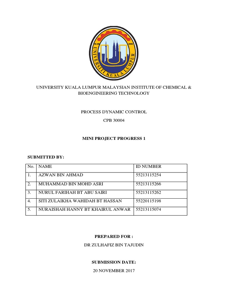 MiniProject Stage 1 - Process Dynamic & Control | PDF | Chemical ...
