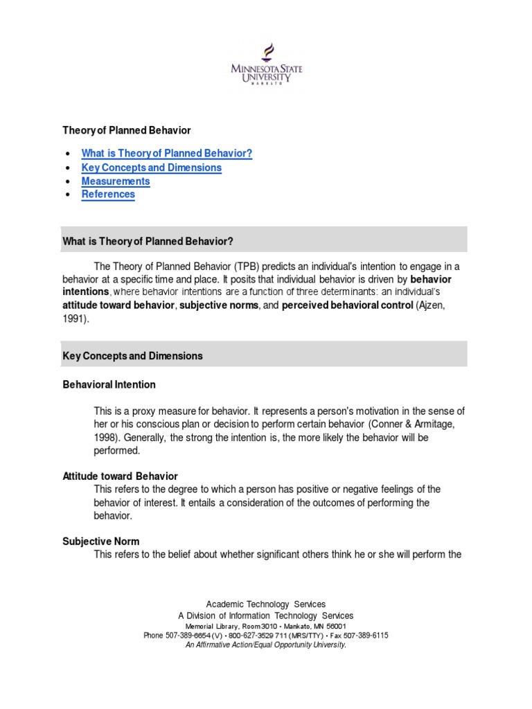 Theory of Planned Behaviour | PDF | Intention | Attitude (Psychology)