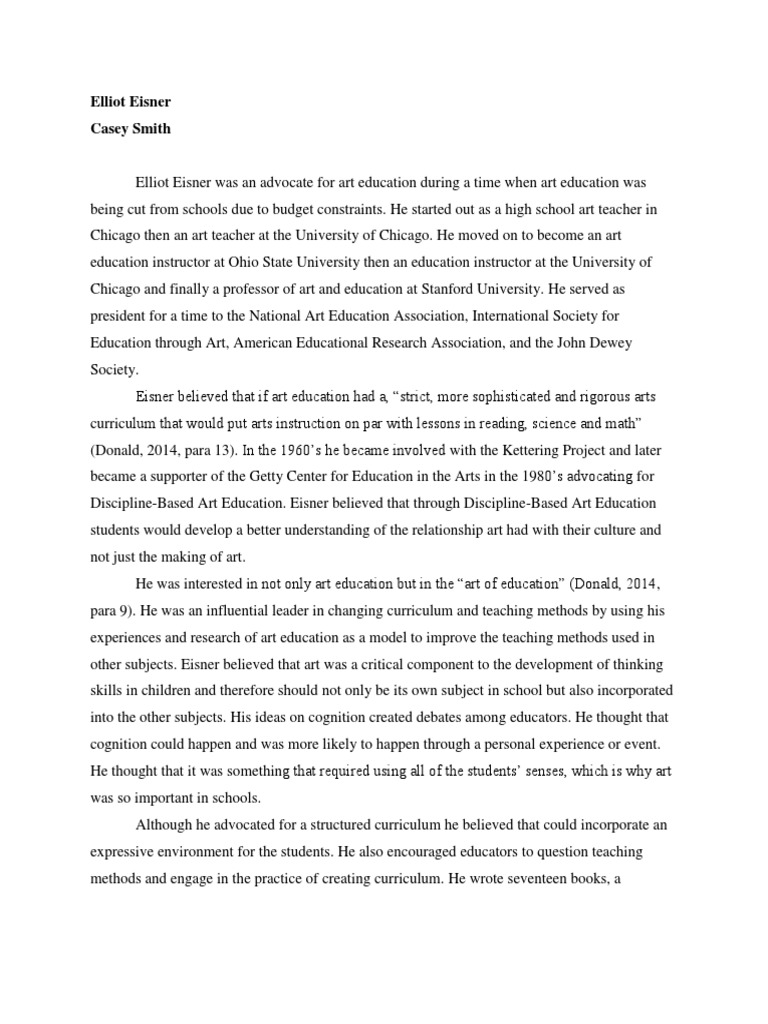 Casey Smith Elliot Eisner | PDF | Visual Arts Education | Teaching Method